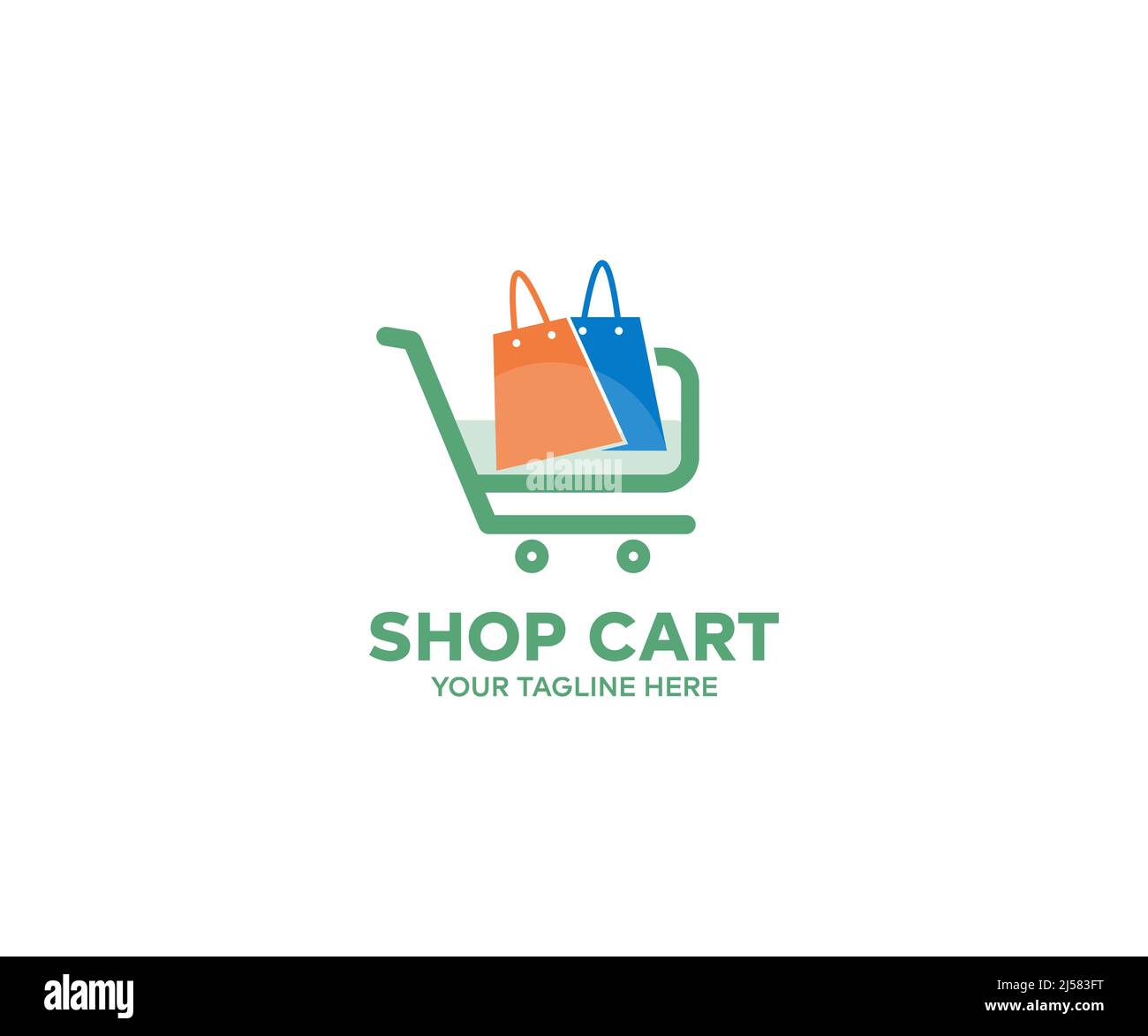 Shop cart logo design. Shopping online concept. Copy space, top view ...