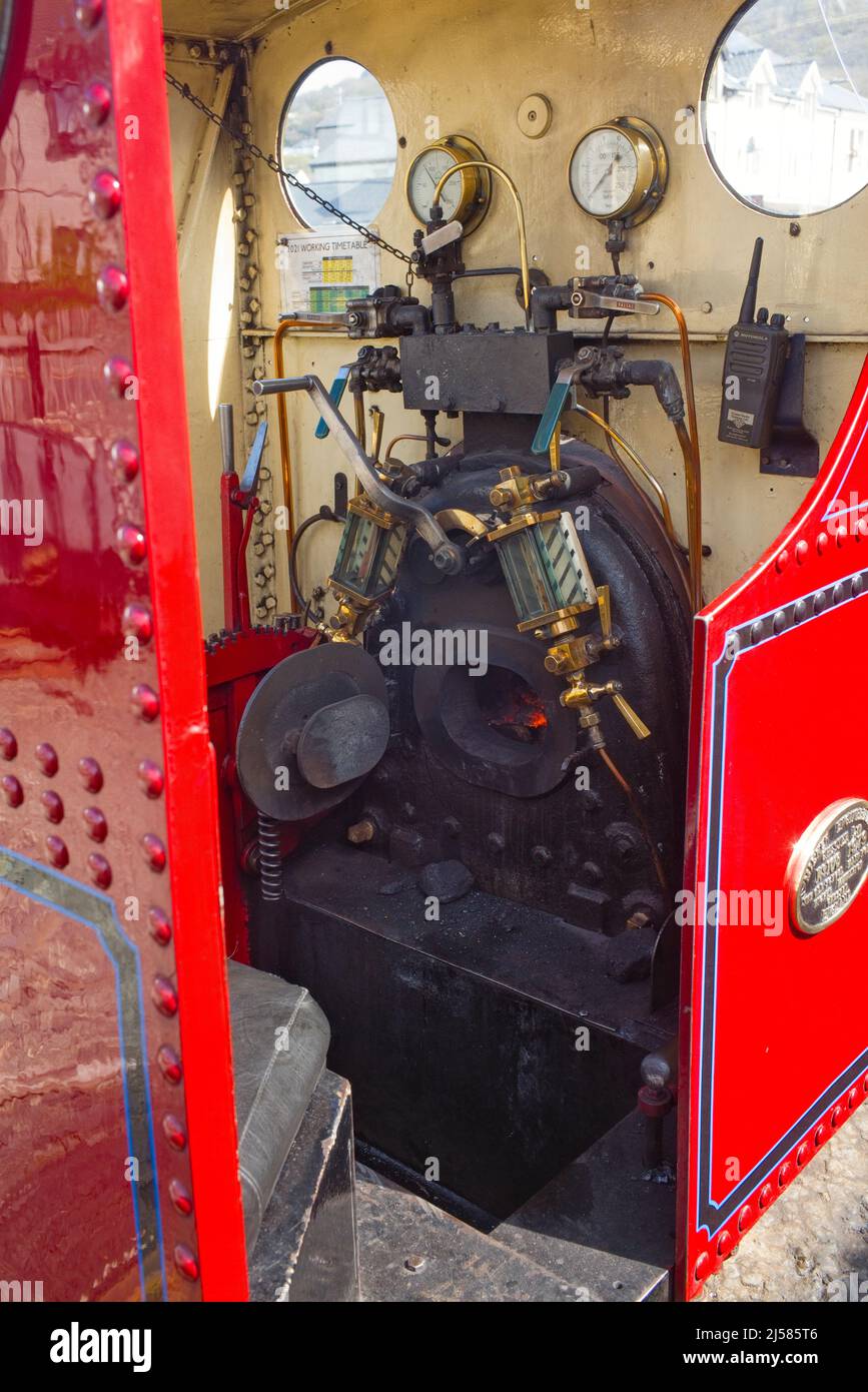 View into the cab of steam locomotive Russell on the narrow guage ...