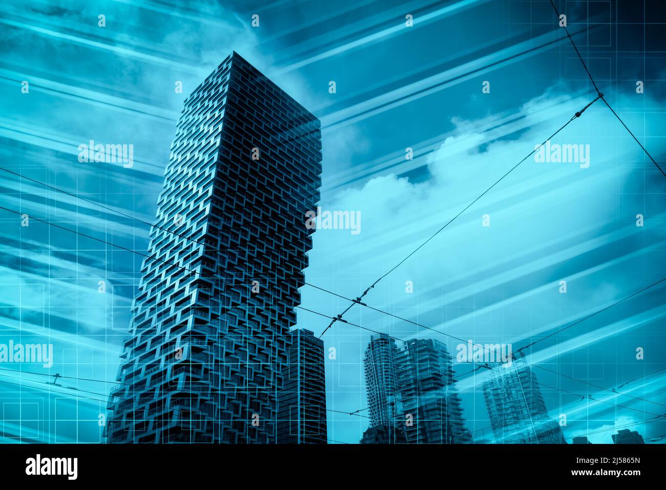 Futuristic City Digital Art Render. Buildings in a modern urban ...