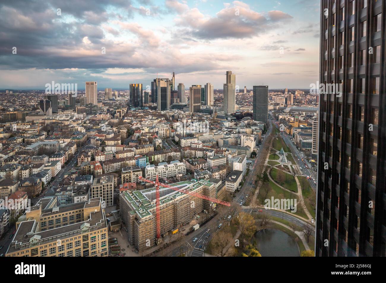 View from a high-rise building, window on the skyline of a city during ...