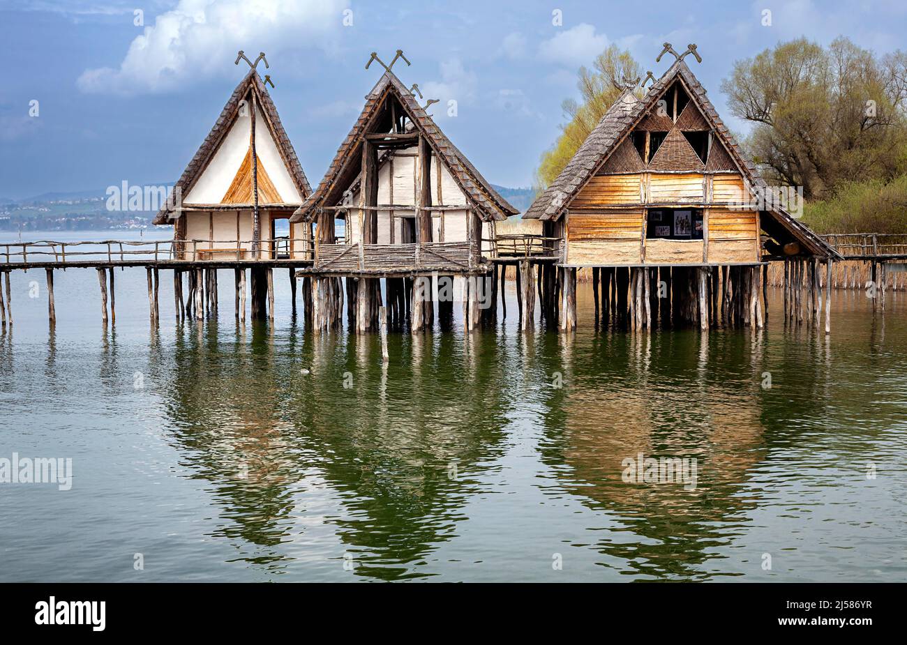 The pile village in Unteruhldingen on Lake Constance, Germany Stock ...