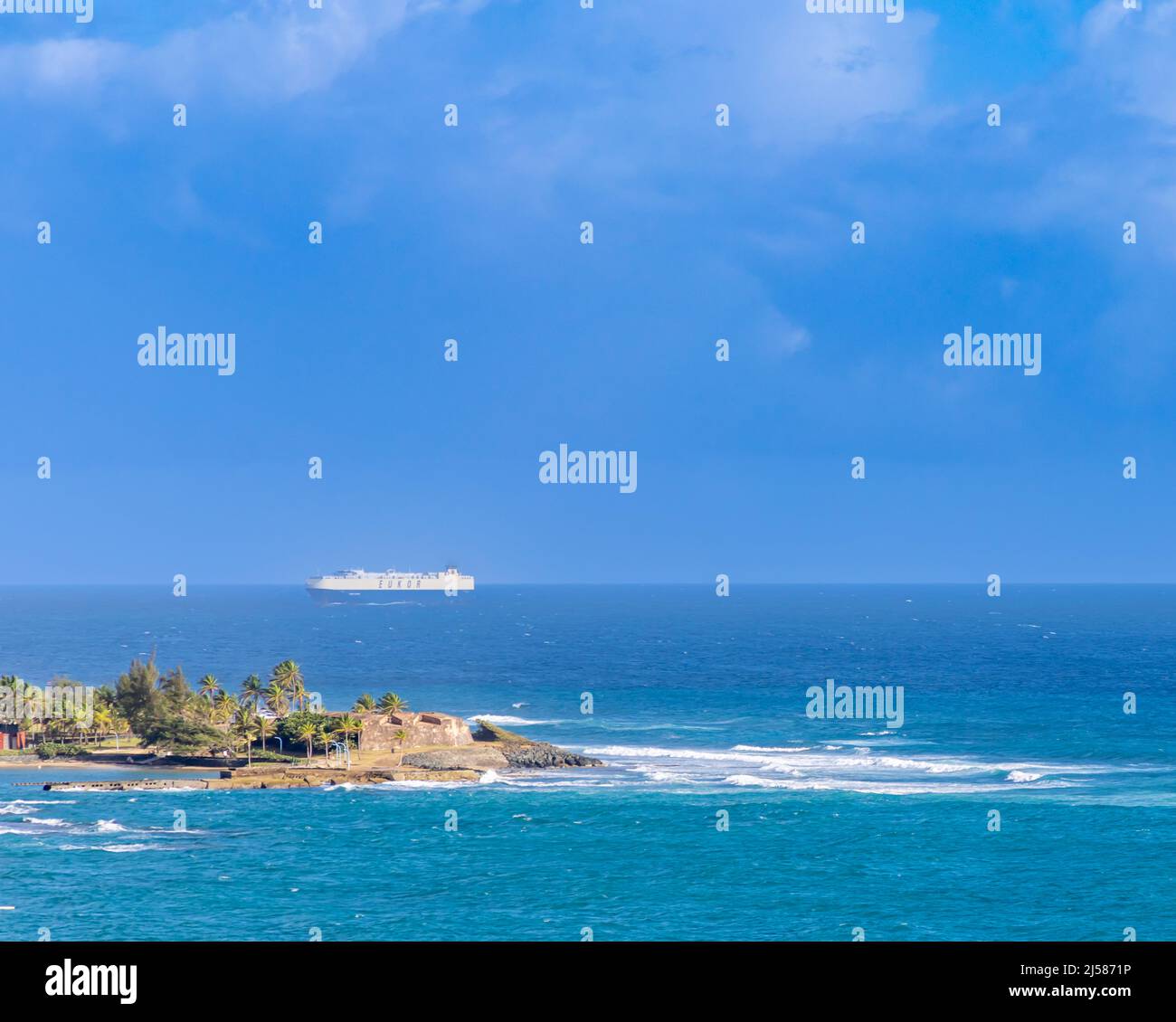 Cargo ship, Eukor approaching San Juan, Puerto Rico Stock Photo - Alamy