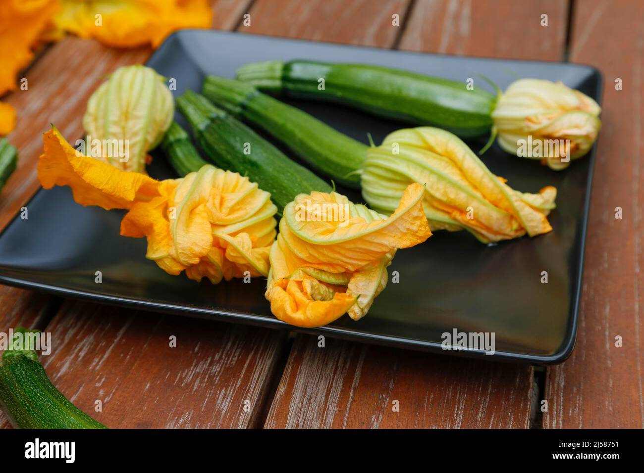 Southern German cuisine, fresh courgette flowers with courgette ...