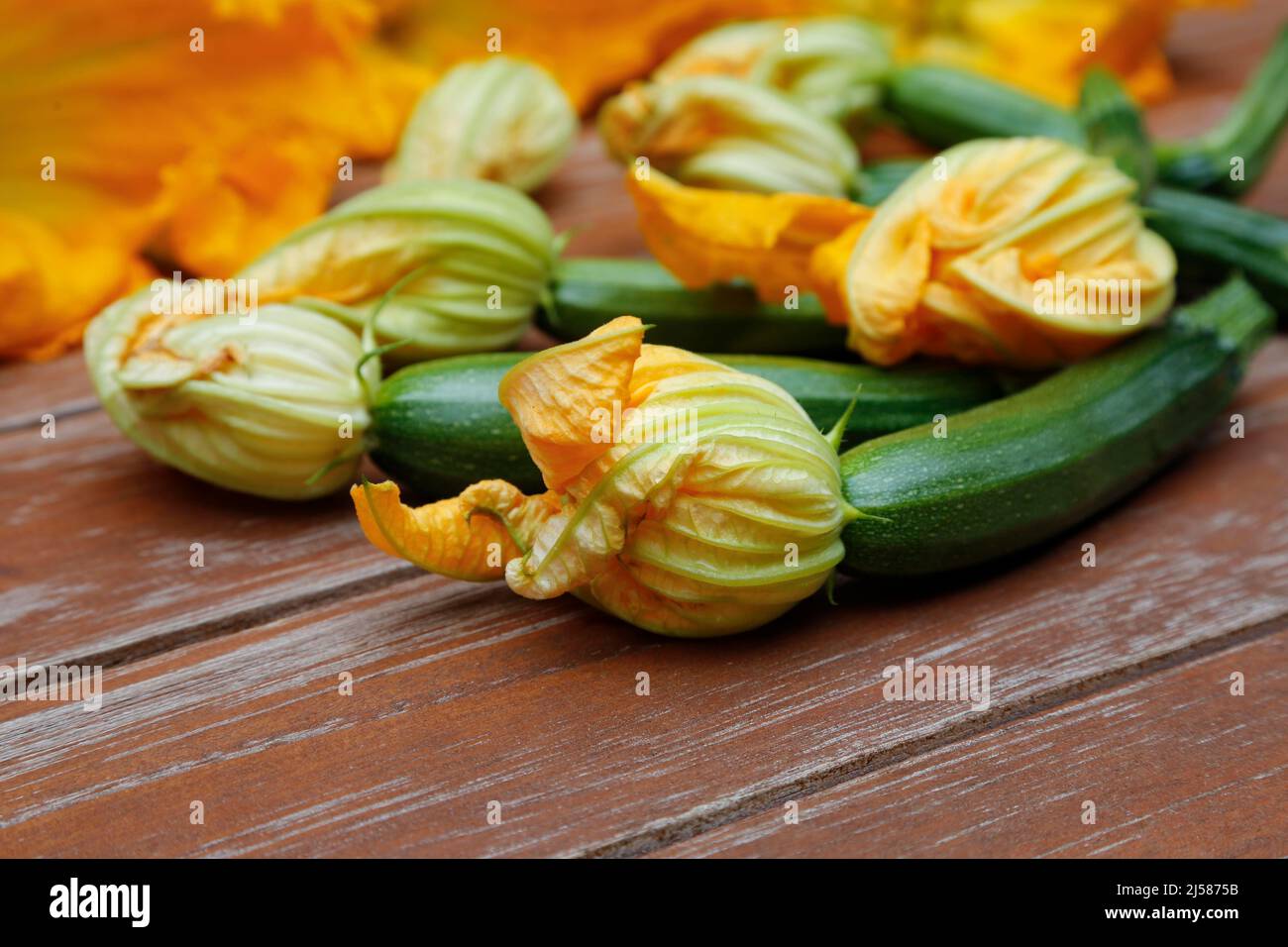Southern German cuisine, fresh courgette flowers with garden pumpkin ...