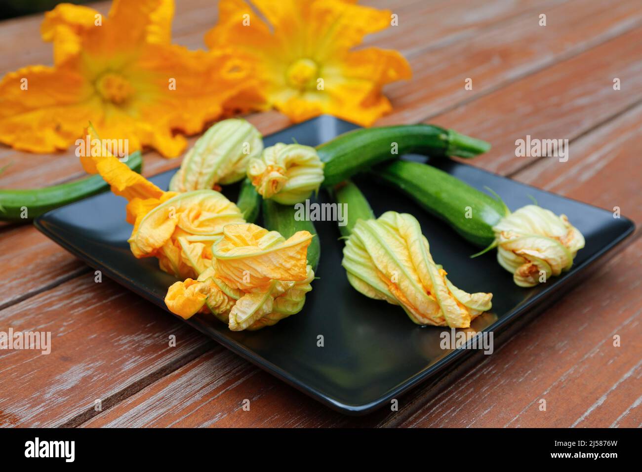 Southern German cuisine, fresh courgette flowers with courgette ...