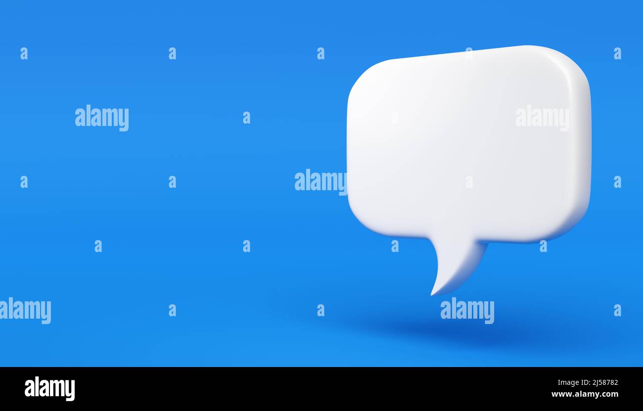 White blank speech bubble hovering over blue background right side of ...