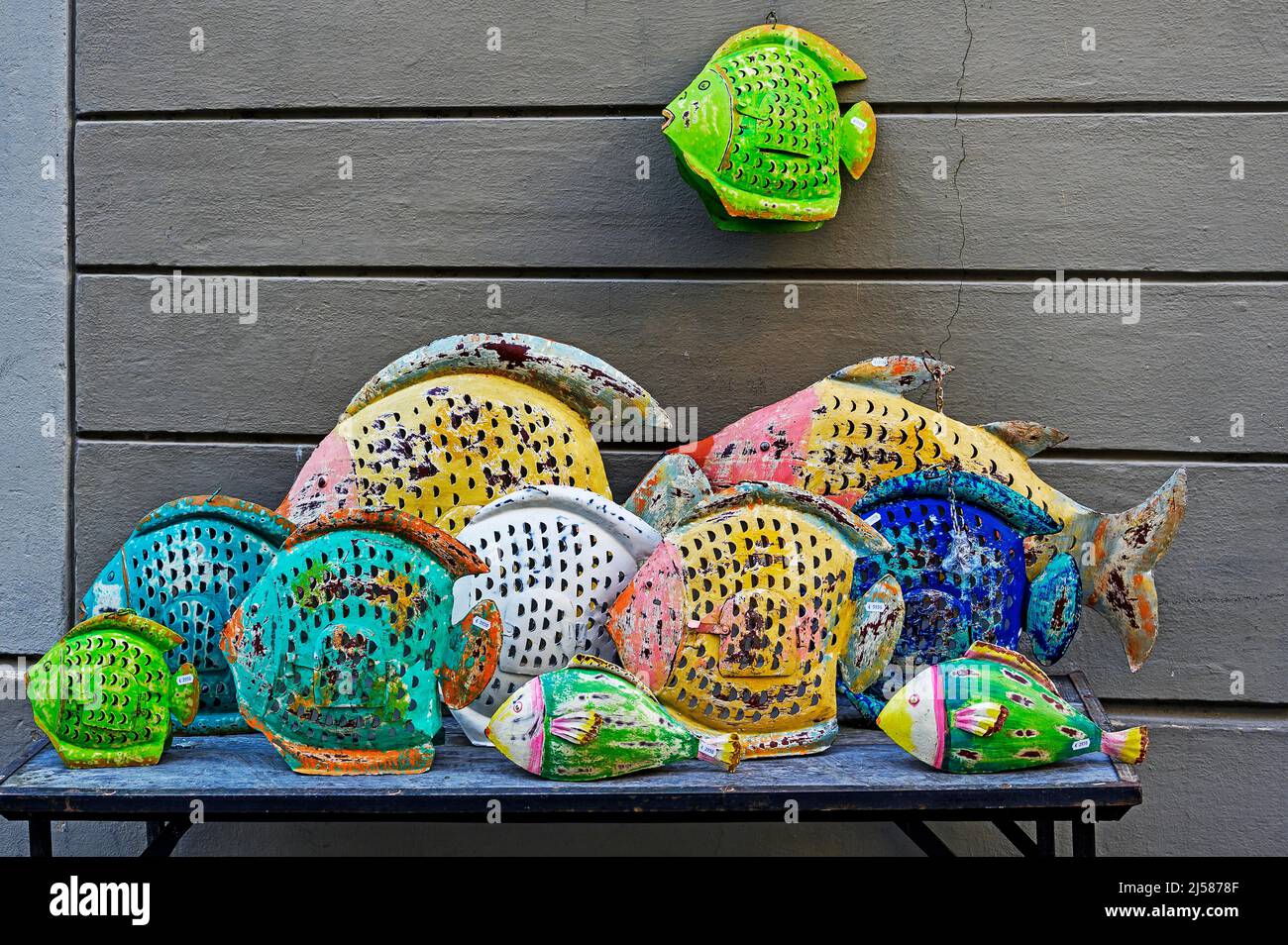 colorful tin fish, Lindau, Swabia, Bavaria, Germany Stock Photo - Alamy