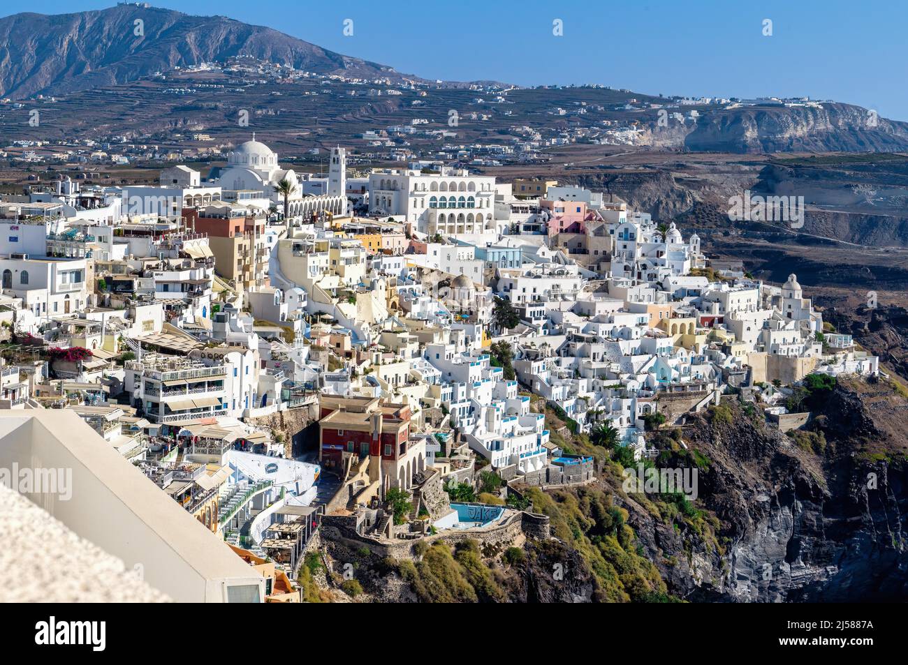 View of the town of Old Thera and its white houses, Santorini, Greece ...