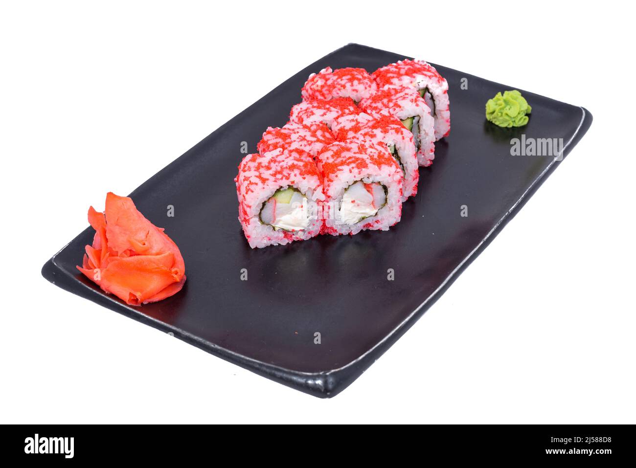 Japanese Cuisine - Sushi Roll with Shrimps and Conger, Avocado, Tobiko ...