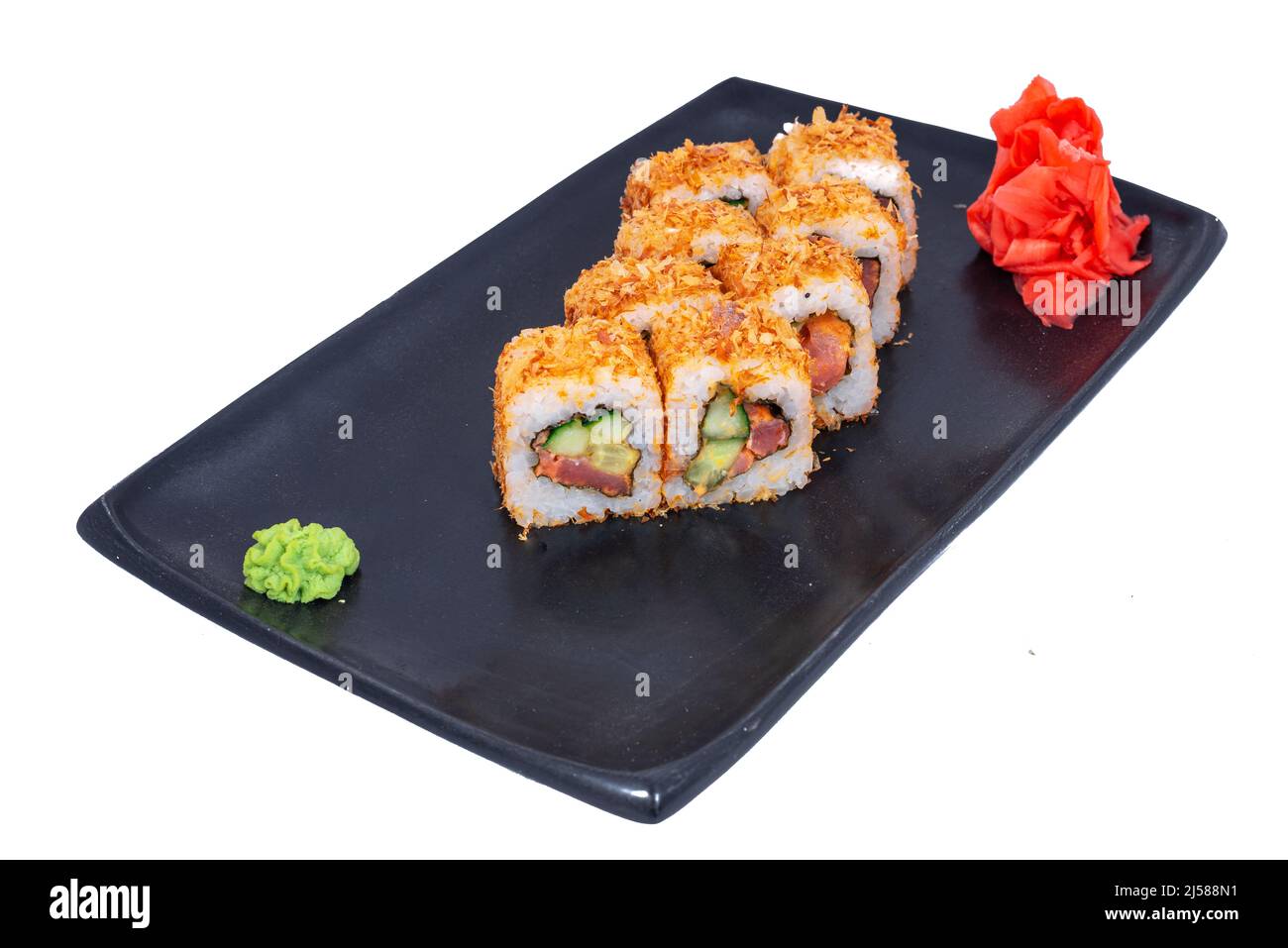 Japanese Cuisine - Sushi Roll with Shrimps and Conger, Avocado, Tobiko ...