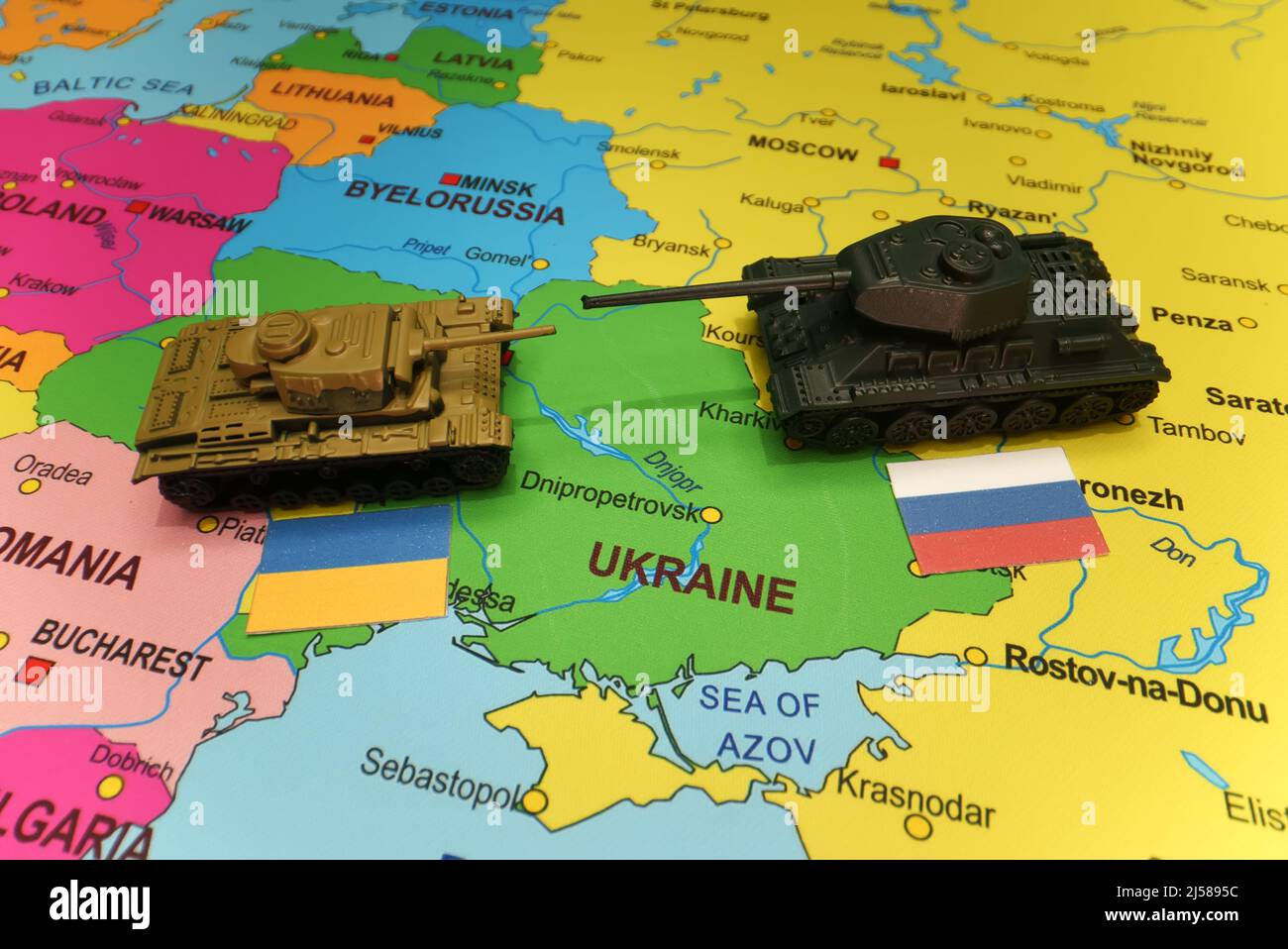 Armed conflict between Russia and Ukraine on the map of Europe Stock ...