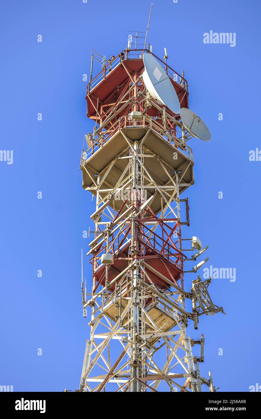 Tower, telecommunications antennas, Erice, Sicily, Italy Stock Photo ...