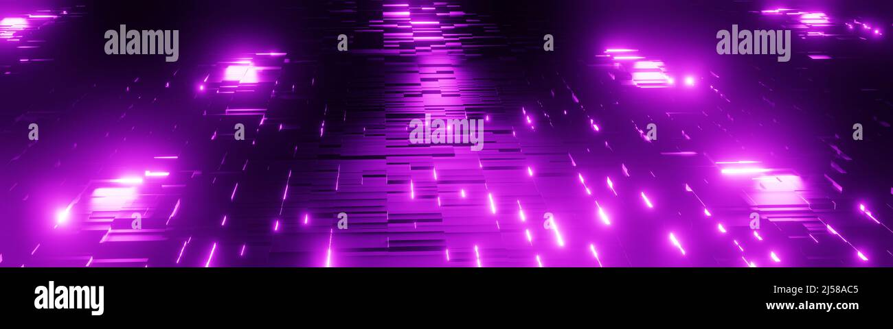 Abstract background with geometric shapes and intense violet glow. 3d ...