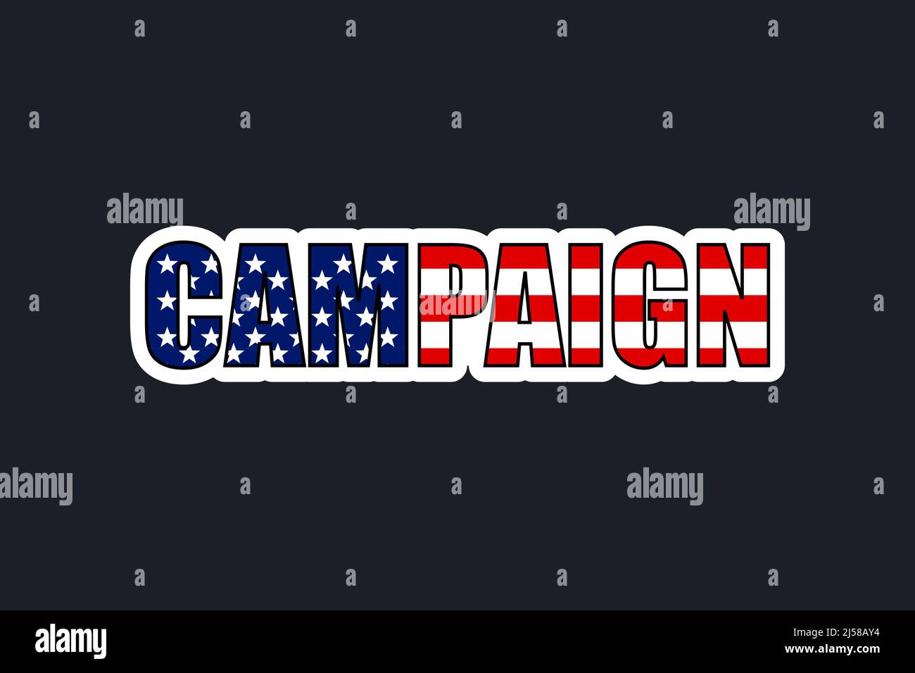 word Campaign american flag colors, election vote emblem badge sticker ...