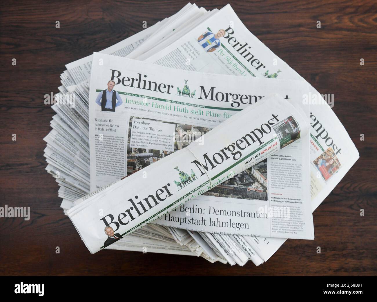 Newspaper pile, daily newspaper Berliner Morgenpost Stock Photo - Alamy