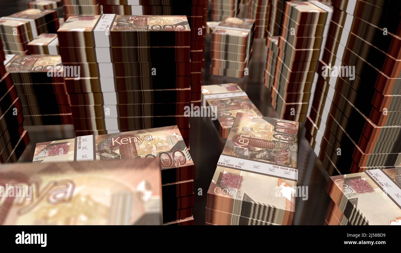 Kenyan Shilling money pack 3d illustration. KES banknote bundle stacks ...