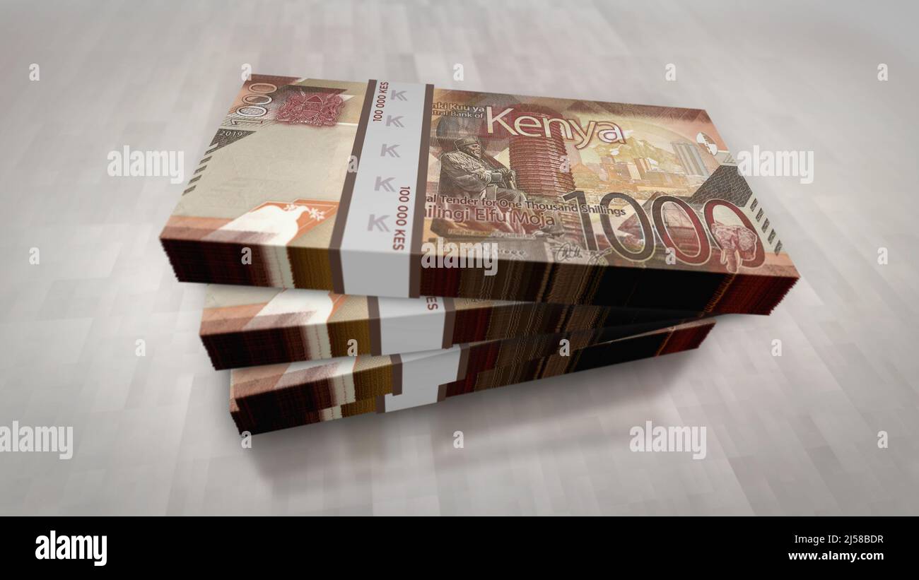 Kenyan Shilling money pack 3d illustration. KES banknote bundle stacks ...