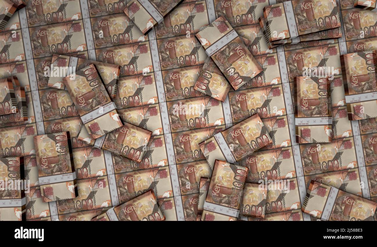 Kenyan Shilling money pack 3d illustration. KES banknote bundle stacks ...