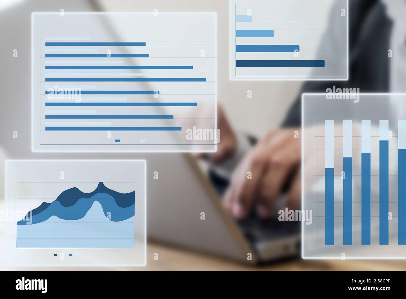 Close up photo of businessman using laptop and computer. Concept of ...