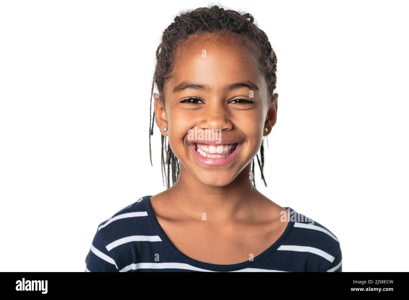 Adorable african little girl on studio white background Stock Photo - Alamy