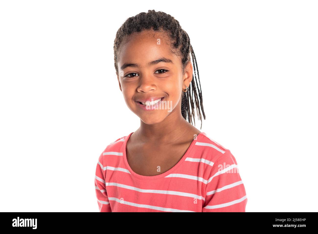 Adorable african little girl on studio white background Stock Photo - Alamy