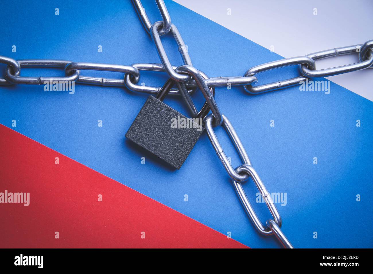 Flag of Russia and a chain with a lock. Country blocking. Prohibited ...