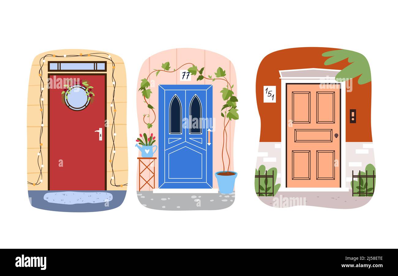 Blue door red frame Stock Vector Images - Alamy