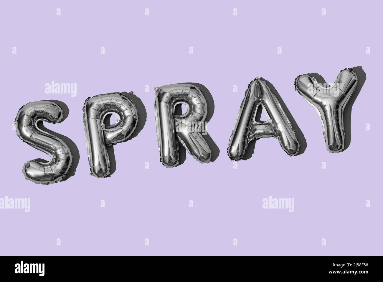 some silver-colored letter-shaped balloons forming the word spray on a ...