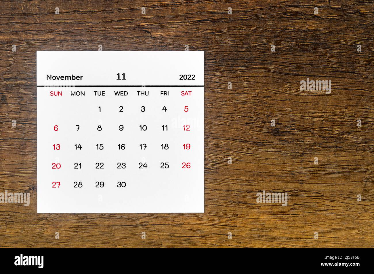 The November 2022 calendar on vintage wooden background Stock Photo - Alamy