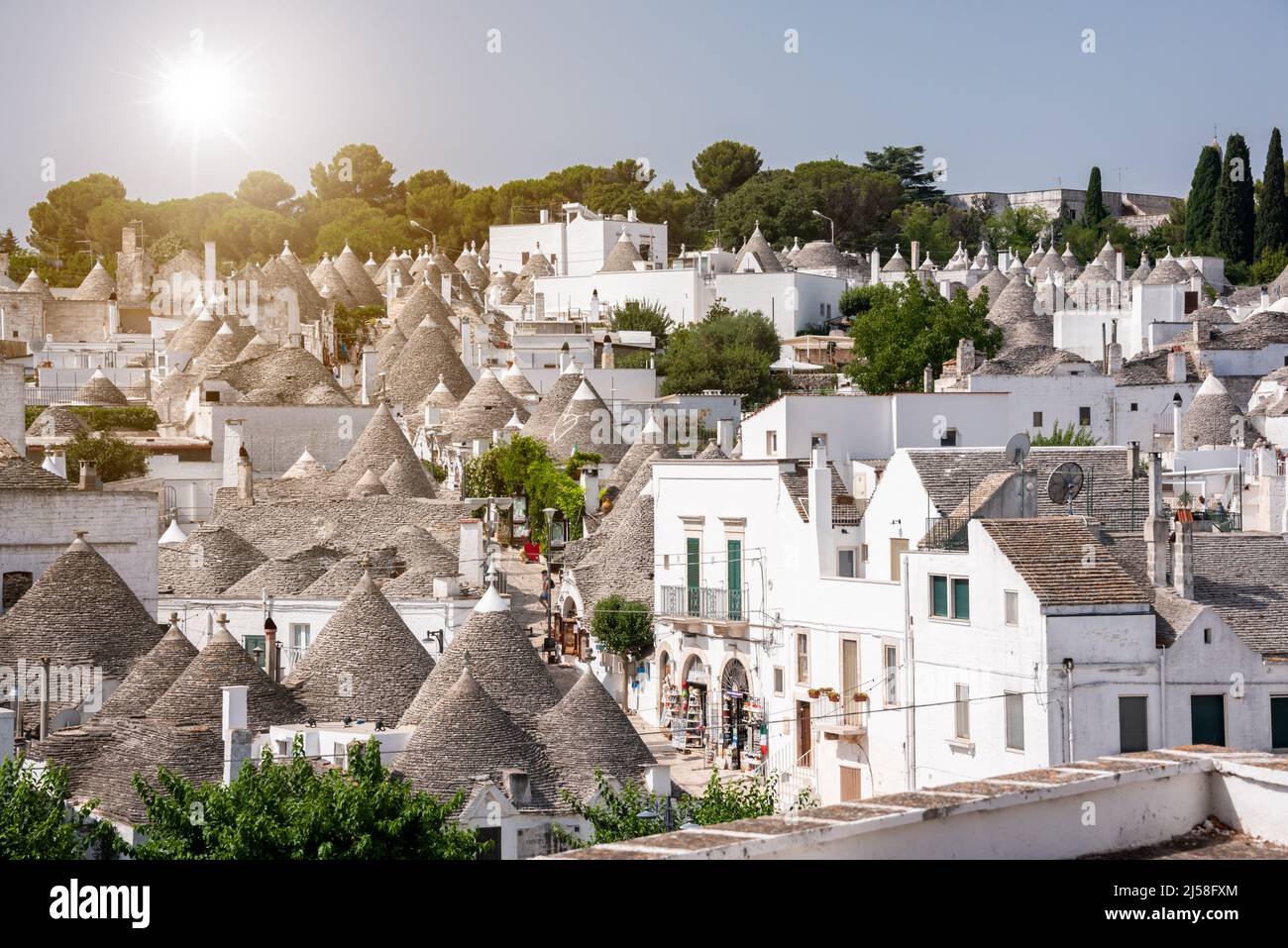 Alberobello town in Italy, famous for its traditional trullo houses ...