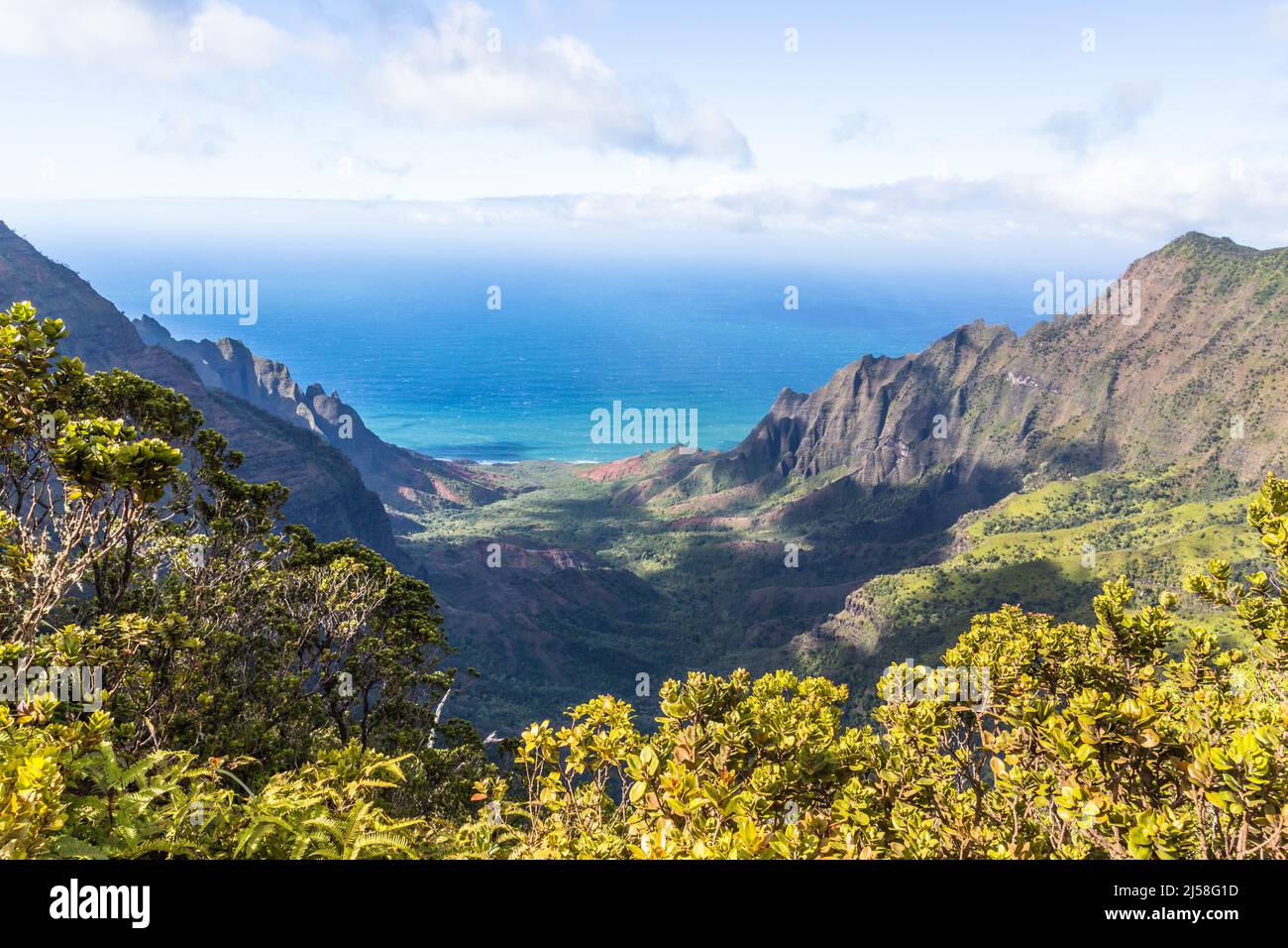 The Kalalau Valley between sheer cliffs in the Na Pali Coast State Park ...