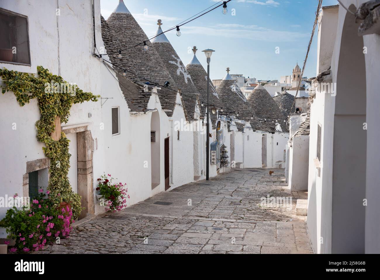 Alberobello town in Italy, famous for its traditional trullo houses ...