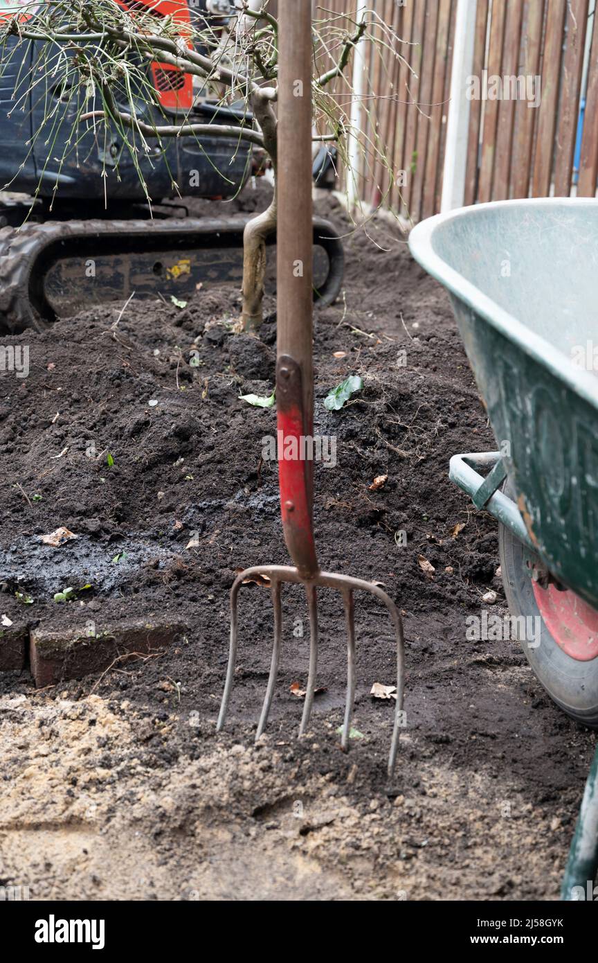 Garden or backyard full renovation by professionals in spring, garden ...