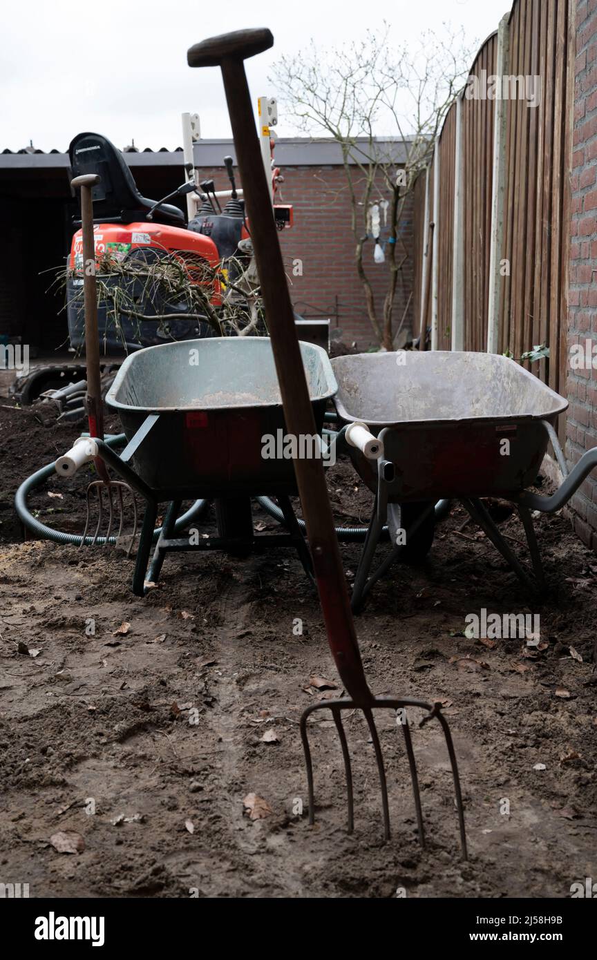 Garden or backyard full renovation by professionals in spring, garden ...