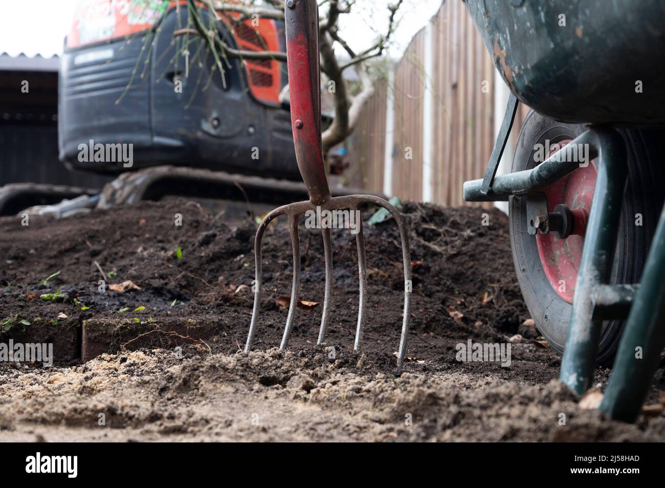 Garden or backyard full renovation by professionals in spring, garden ...