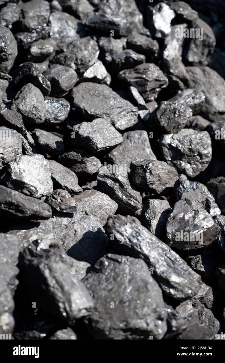 Old-fashioned, non-environmental heating fuel, black rock coal for use ...