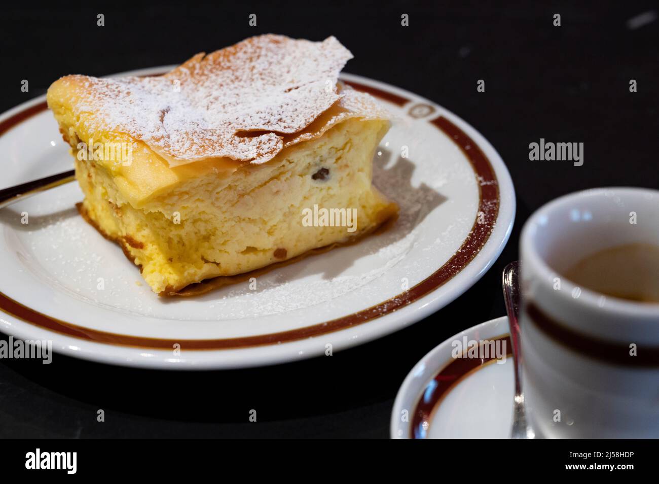 Austrian sweet dessert, filled with white cheese strudel served warm in ...