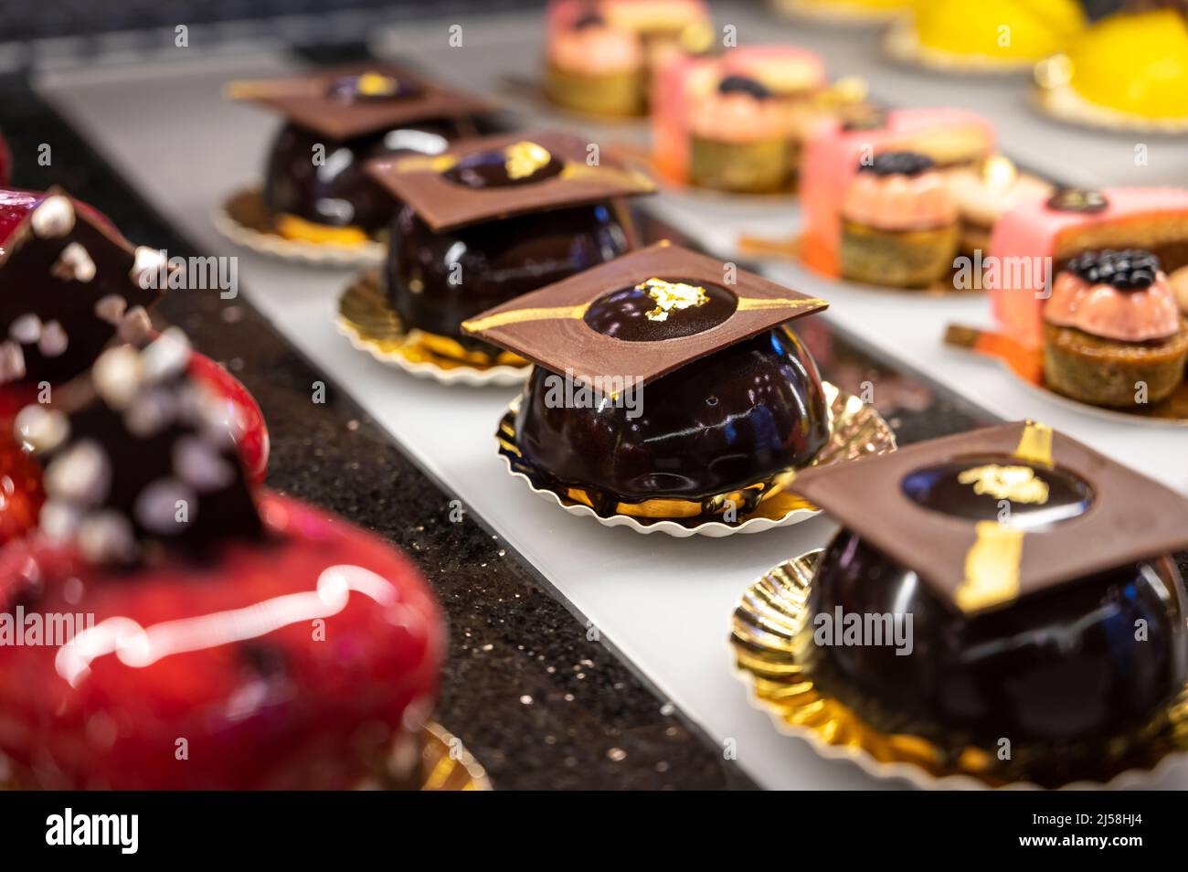 Austrian desserts, different types of chocolate and fruit cakes in ...