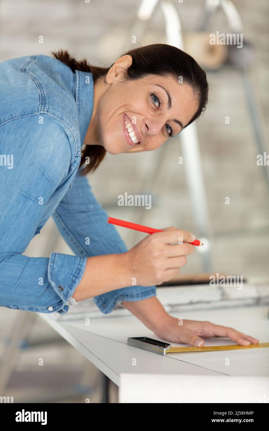 ?young architect engineer do carpenter shop Stock Photo - Alamy