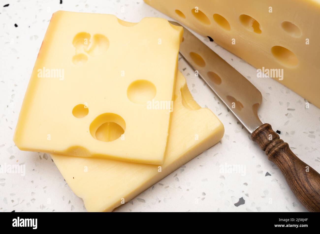 Swiss cheese collection, yellow emmentaler or emmental cheese with ...