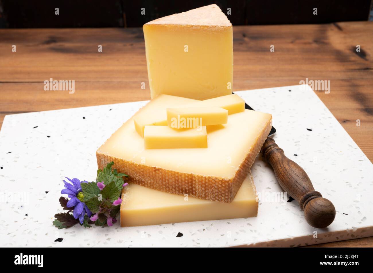 Swiss cheese collection, gruyere cheese made from unpasteurized cow's ...