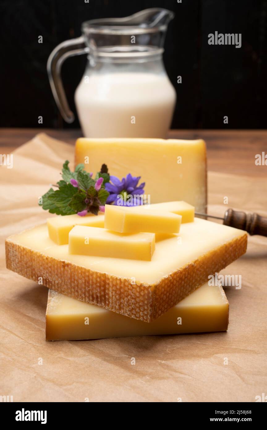 Swiss cheese collection, gruyere cheese made from unpasteurized cow's ...