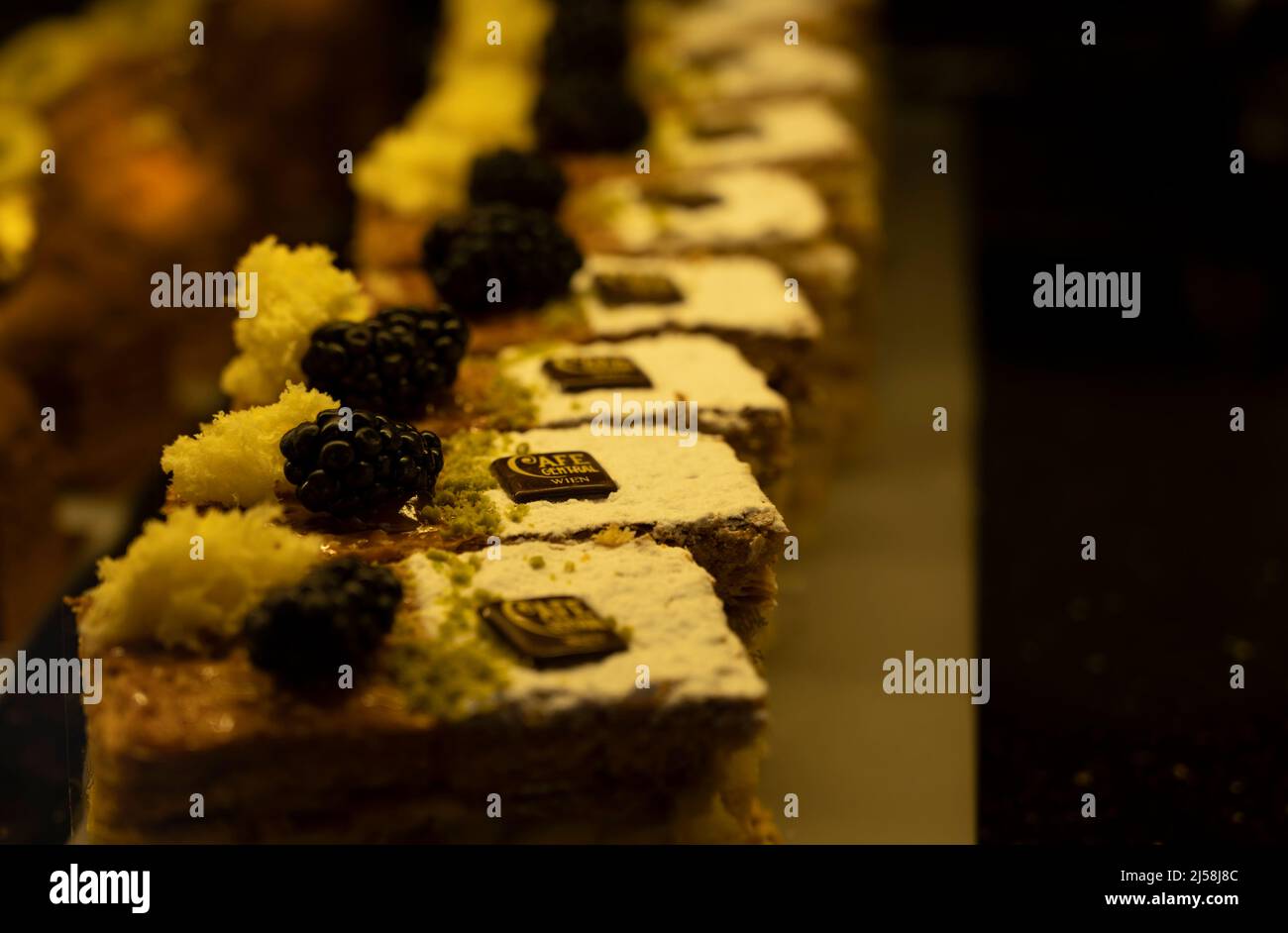 Austrian desserts, different types of chocolate and fruit cakes in ...