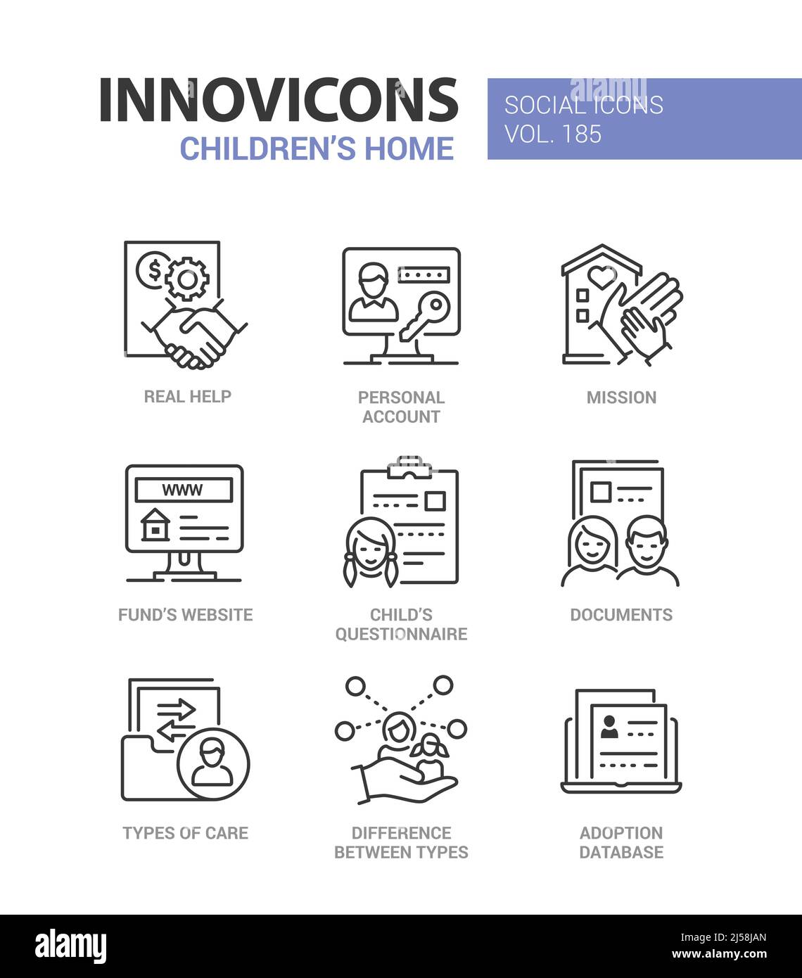 Preparation of documents for adoption - line design style icons set ...