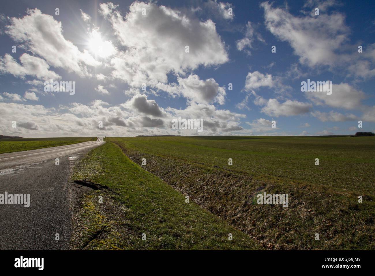Long european road in the middle of France Stock Photo - Alamy