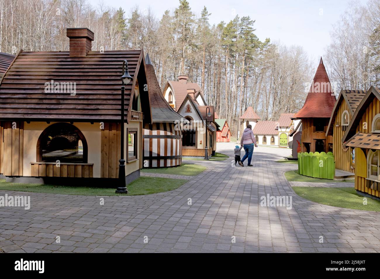 Visitors in the fairy-tale village Čiekure, Nature Park in Tērvete ...