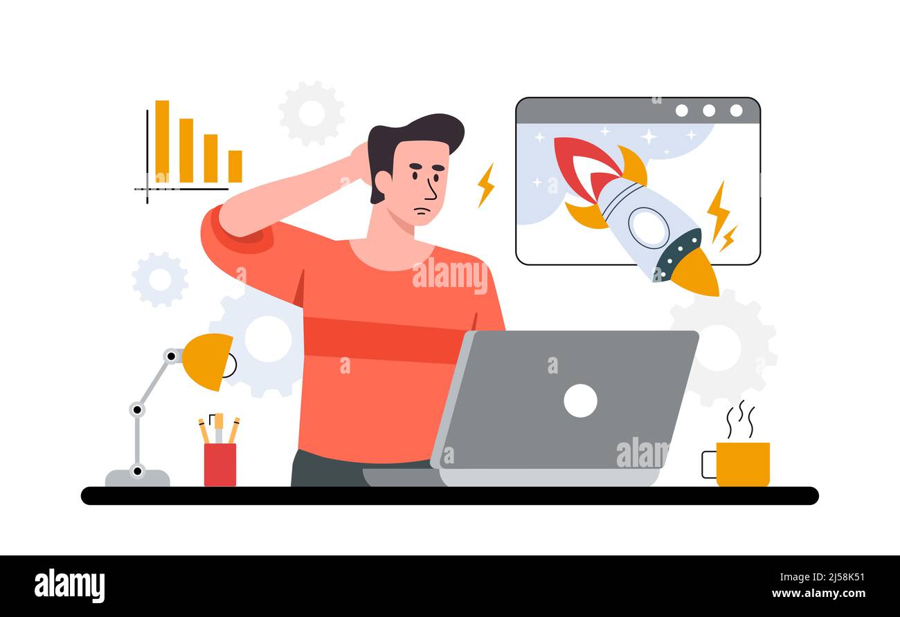 Unhappy man laptop busy Stock Vector Images - Alamy