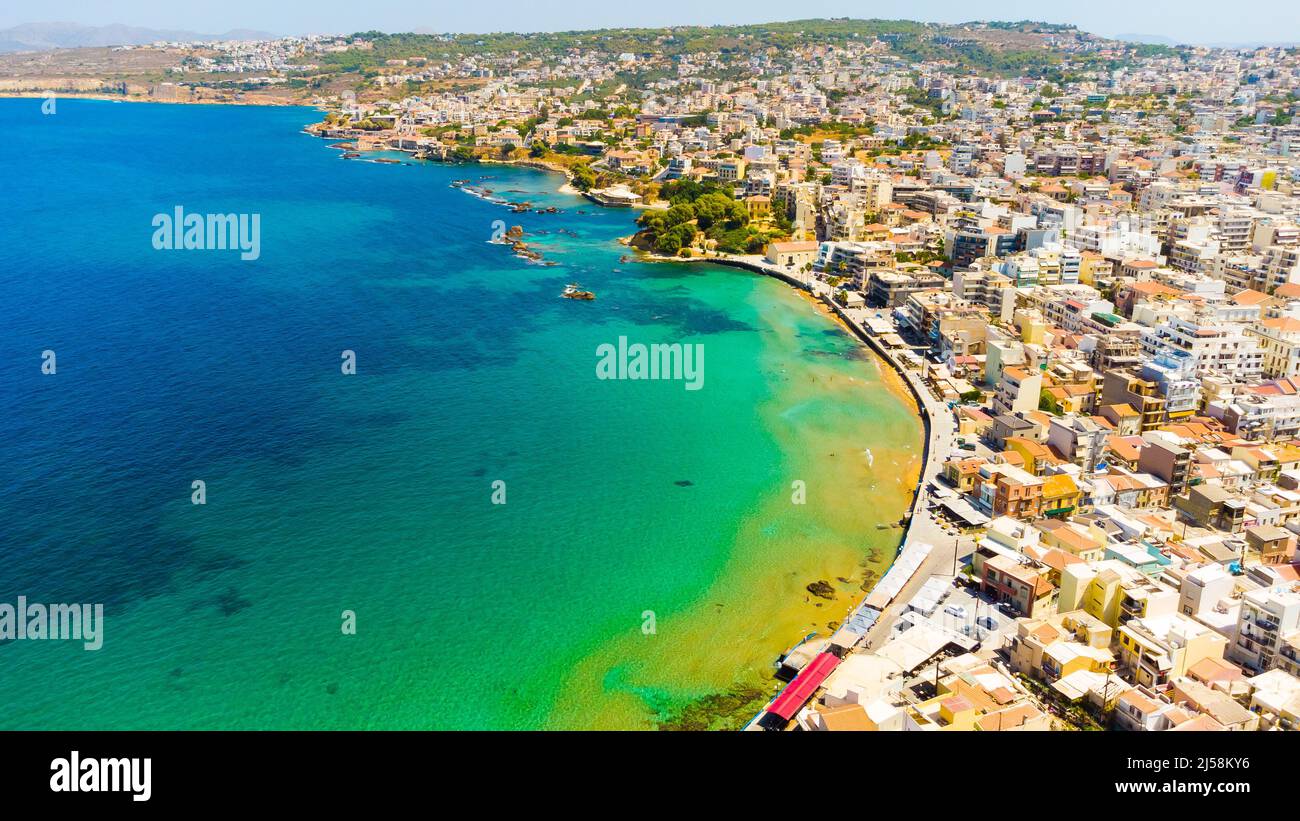 Panoramic aerial view from above of the city of Chania, Crete island ...
