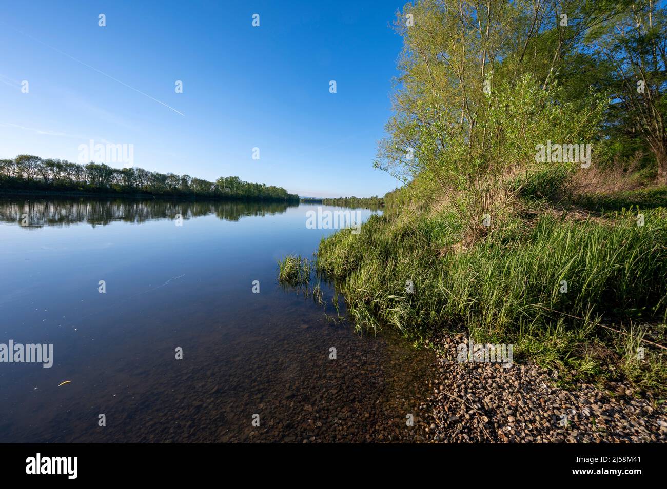 spring landscape on the shores of the river Saone in spring in the ...