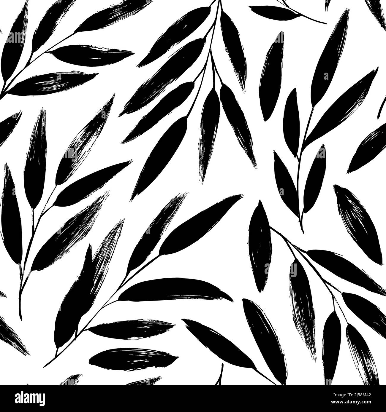 Hand drawn black leaves vector seamless pattern Stock Vector Image ...